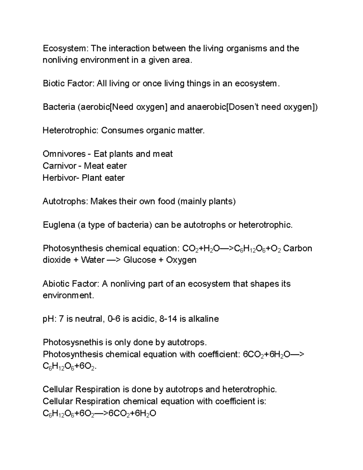 Environmental Science Ecosystem Notes (BIO 101) - Studocu