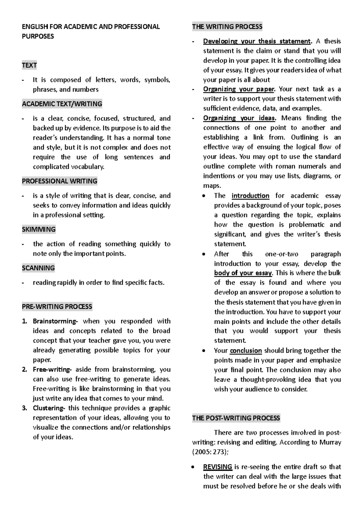 EAPP-Reviewer - Academic & Professional Writing Notes - Studocu