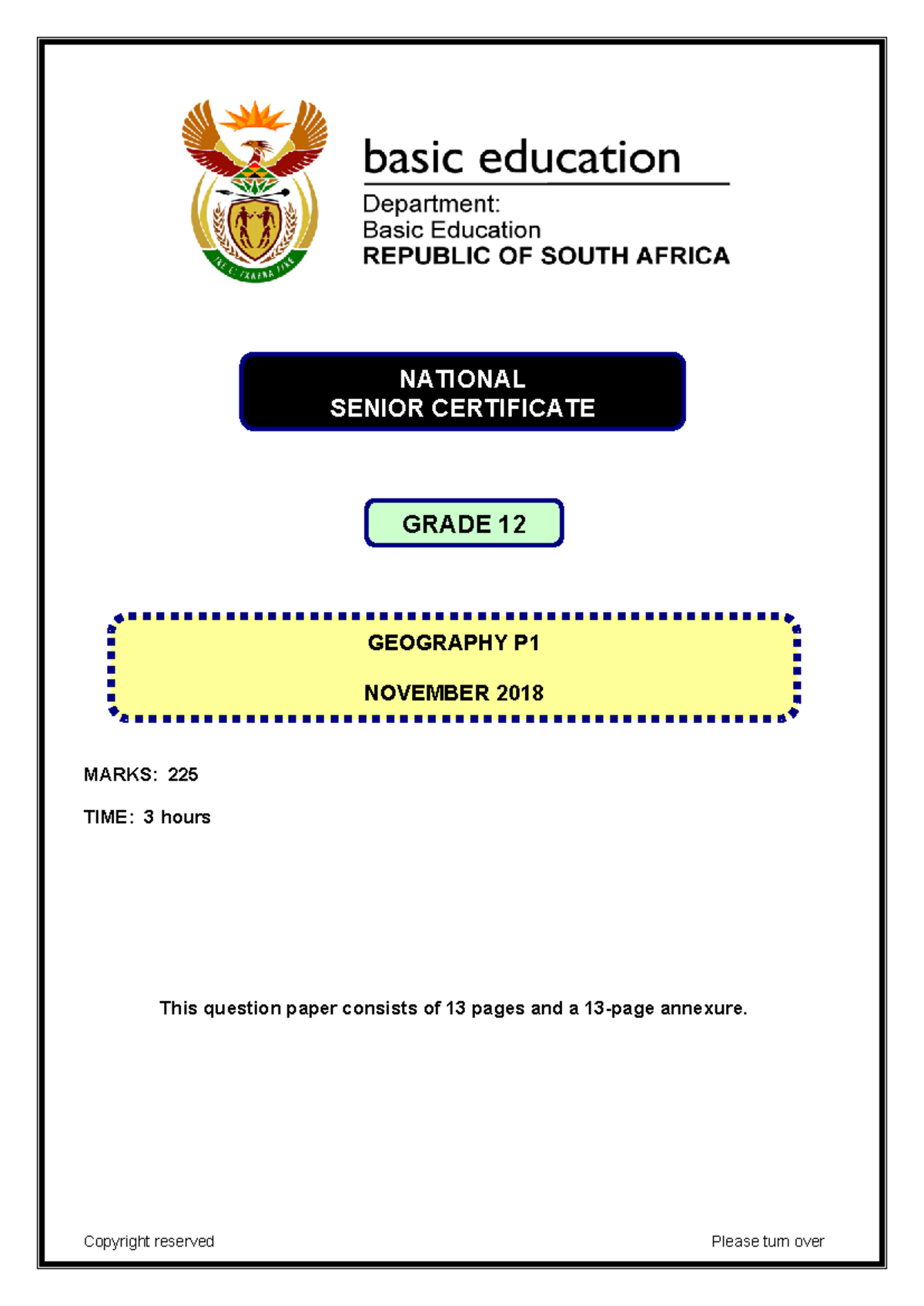 Geography P1 Final Exam Nov 2018 NSC Grade 12 Question Paper - Studocu