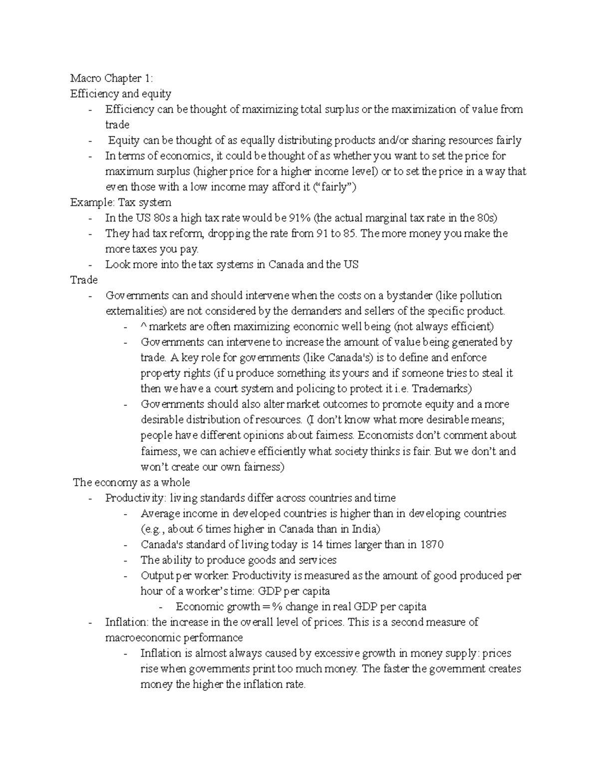 ECO1102 - Macro Notes: Chapters 1-10 Overview on Efficiency, Equity ...