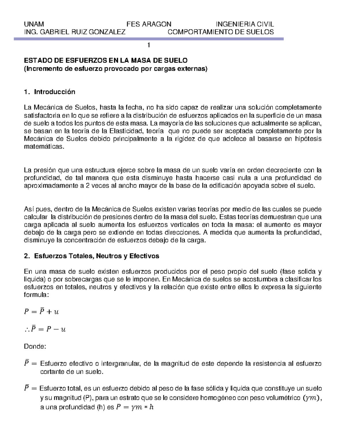 Estado de Esfuerzos en la Masa de Suelo: Análisis y Teoría - Studocu