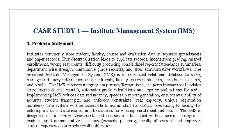 CASE STUDY 1: Institute Management System (IMS) Overview and Design - Studocu
