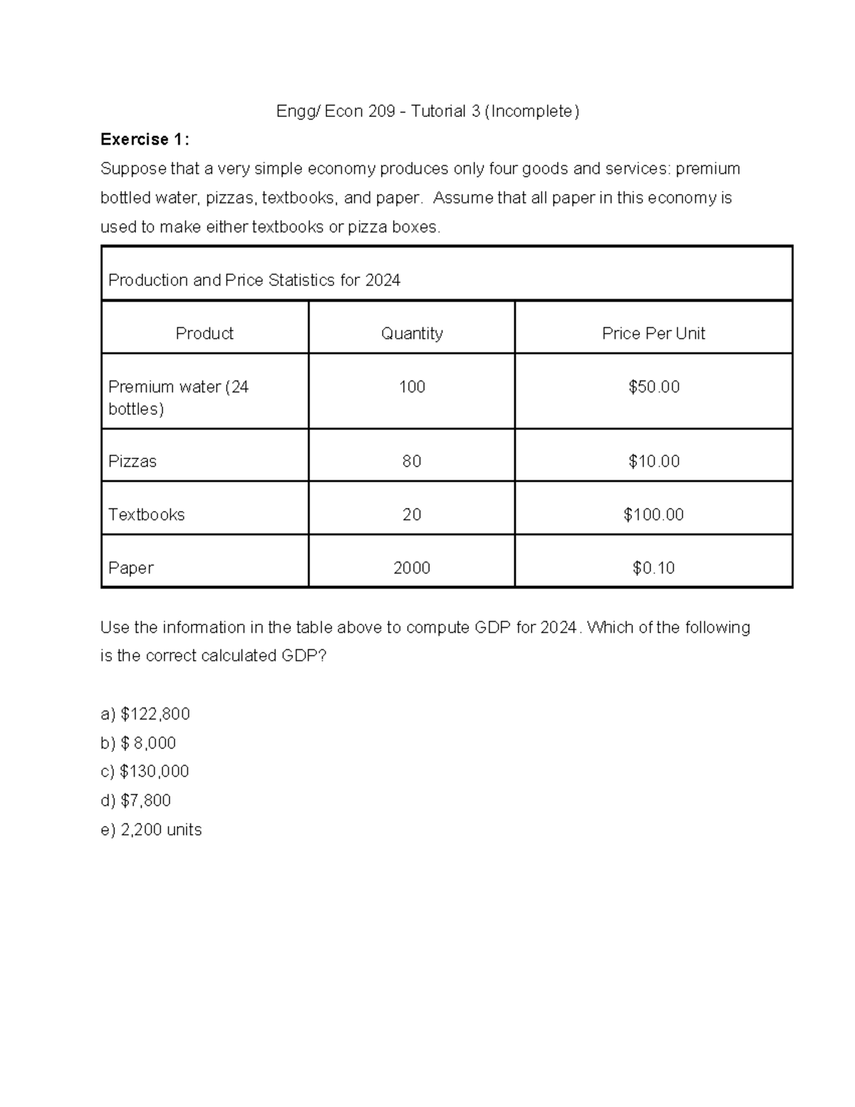 Econ 209 Tutorial 3: GDP Calculation and Value Added Exercises - Studocu