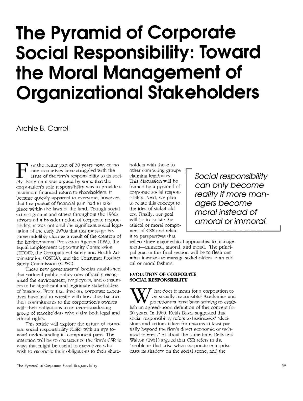 Carroll 1991: The Pyramid of CSR and Moral Management of Stakeholders ...