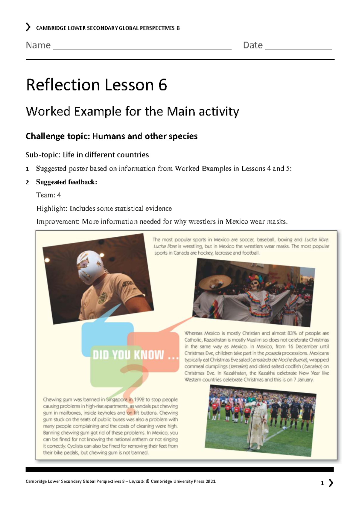 Reflection Lesson 6 Worked Example for the Main activity - CAMBRIDGE ...