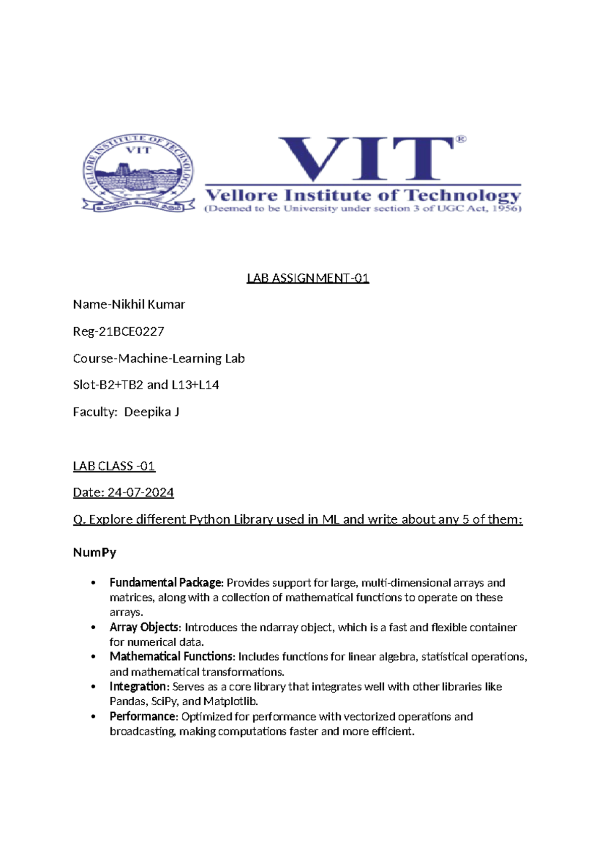 LAB Assignment-01 - vfwf - LAB ASSIGNMENT- Name-Nikhil Kumar Reg-21BCE ...