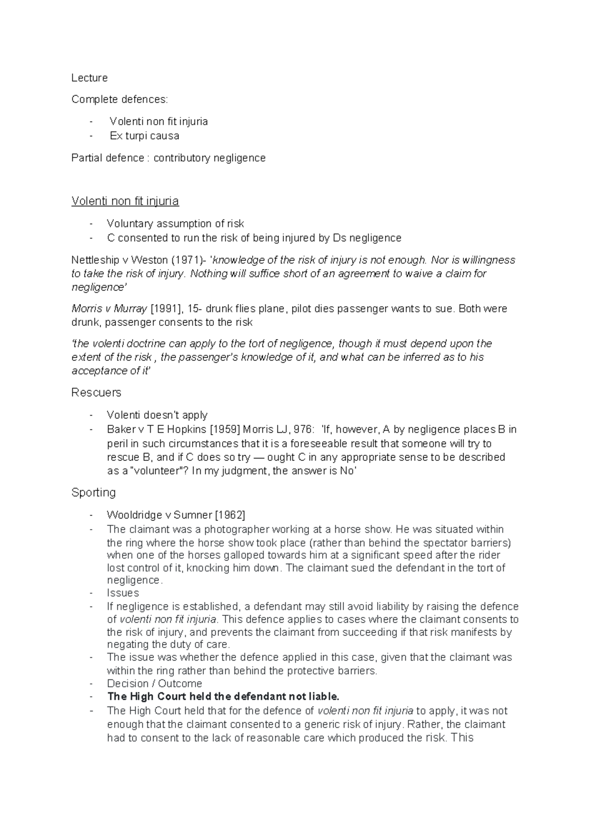 Tort Defences to Negligence: Volenti Non Fit Injuria & Contributory ...
