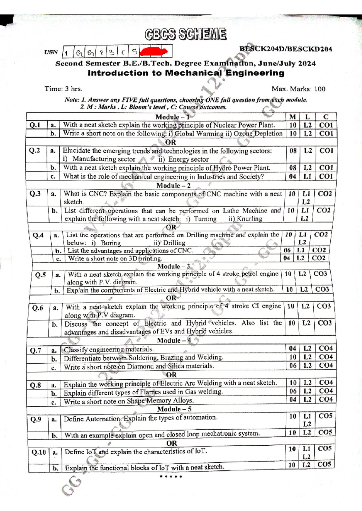 BESCK204D - Introduction to Mechanical Engineering Exam Questions - Studocu