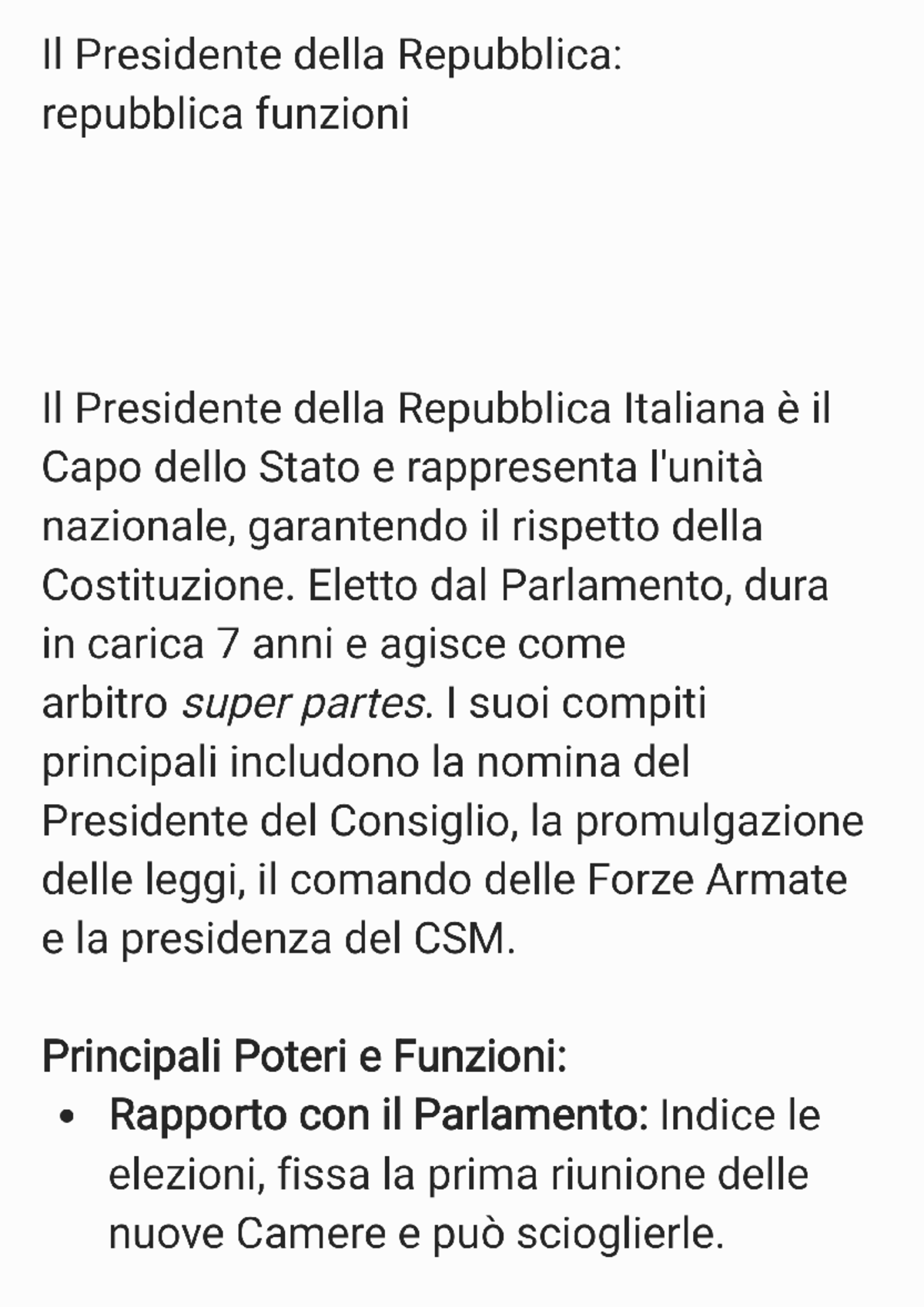 Il Presidente della Repubblica Italiana: Funzioni e Poteri - Studocu