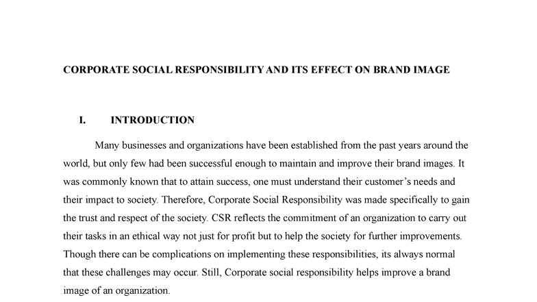 Corporate Social Responsibility & Brand Image: Research DP - Studocu