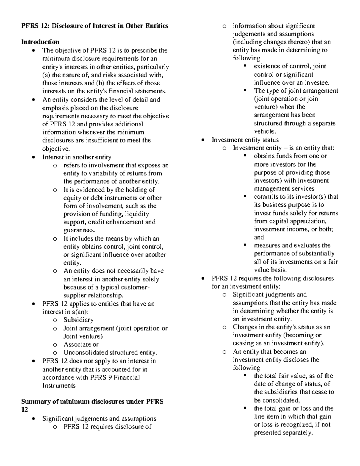 PFRS 12: Key Disclosure Requirements and Insights on Interests - Studocu