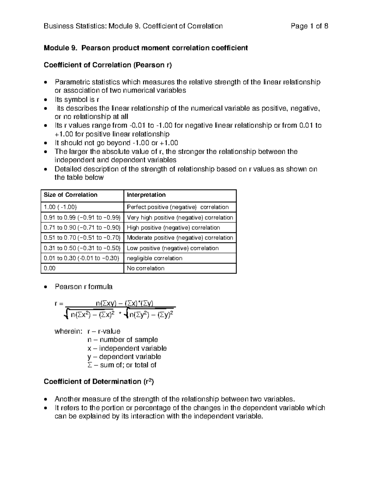 Business Statistics: Module 9 - Coefficient of Correlation Analysis - Studocu