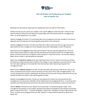 ENG 130 Module Four Preliminary Introduction - Selected text you will ...