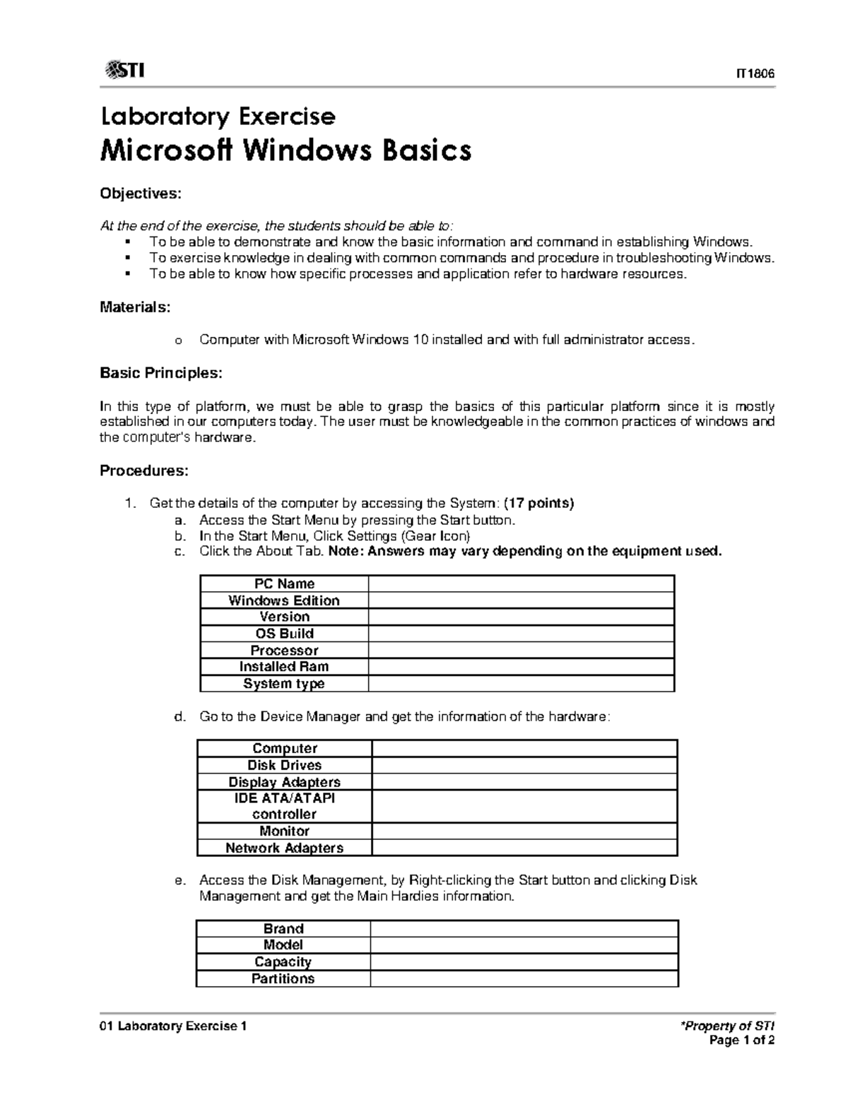 IT 01 Lab Exercise: Microsoft Windows Basics Overview - Studocu