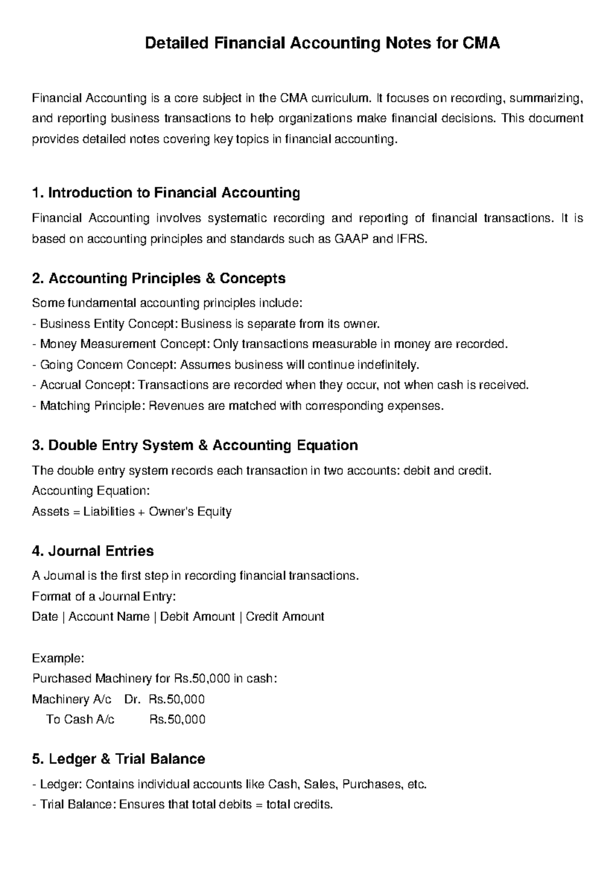 CMA 829571400 Detailed Financial Accounting Notes for Final Exam - Studocu