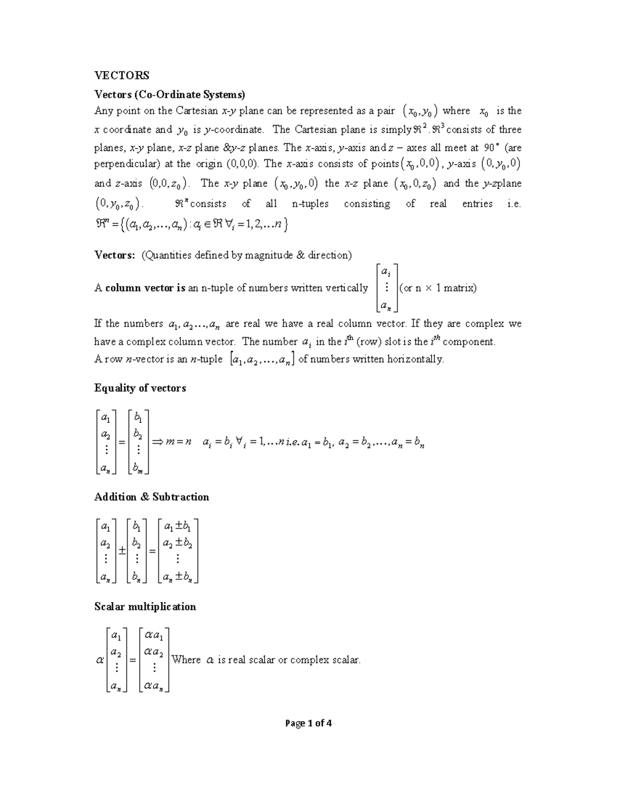 Vectors: Understanding Cartesian Plane and Vector Operations (MATH101 ...