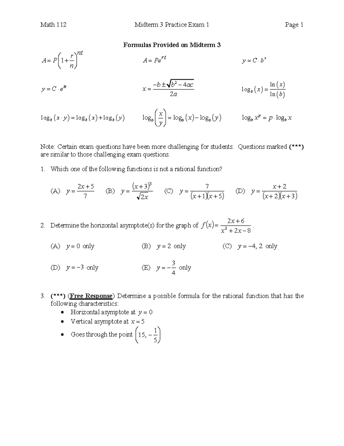 Math 112 Midterm 3 Practice Exam 1 - Studocu