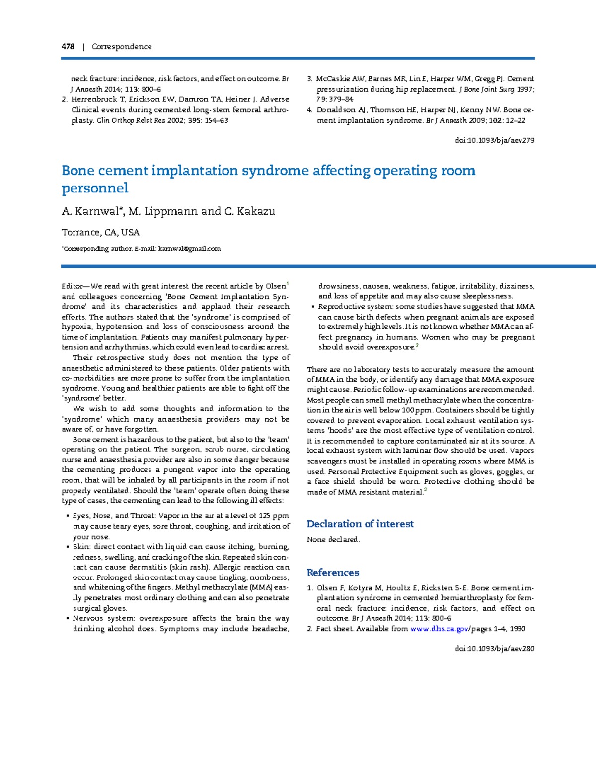 Bone cement implantation syndrome affecting operat - neck fracture ...