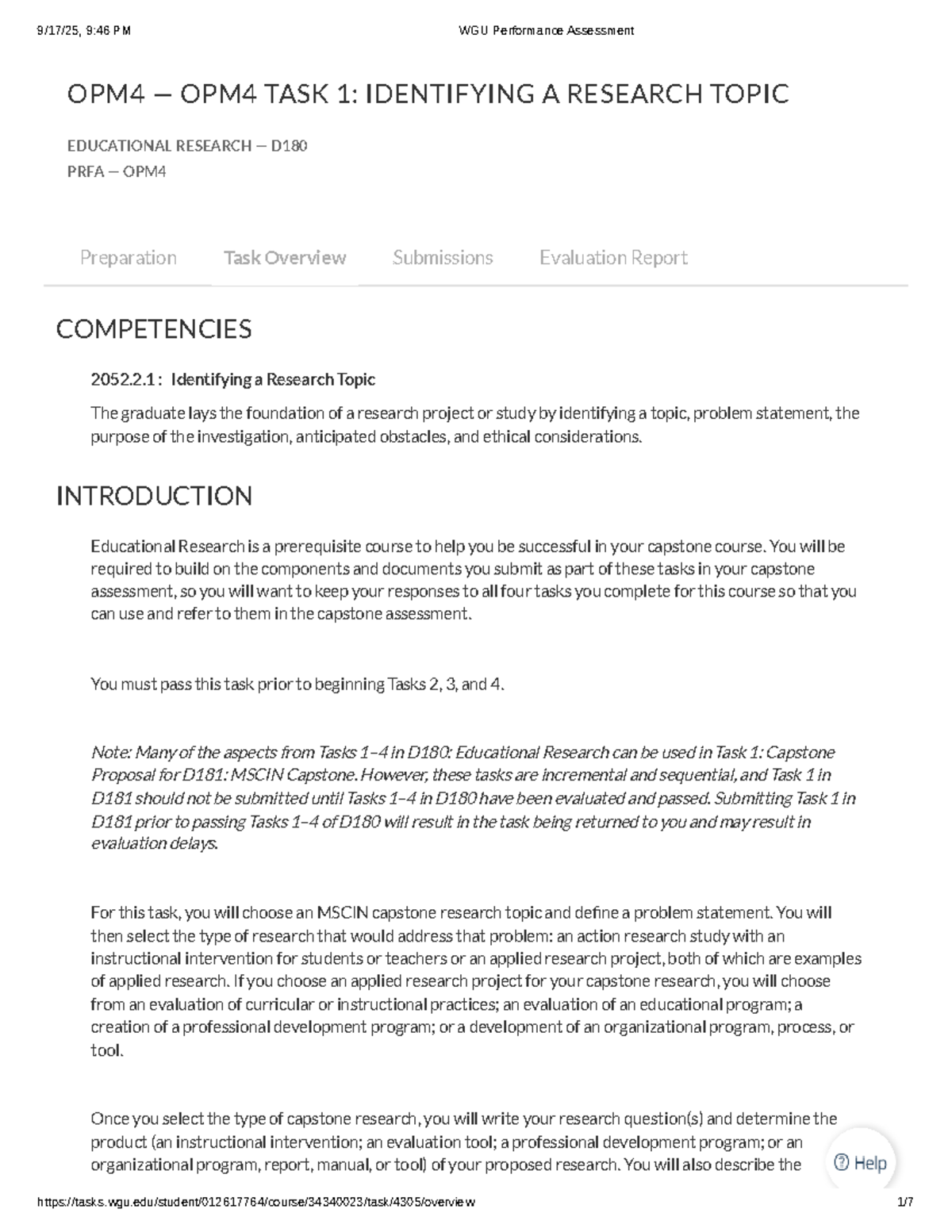 WGU OPM4 Task 1: Identifying a Research Topic in Educational Research ...