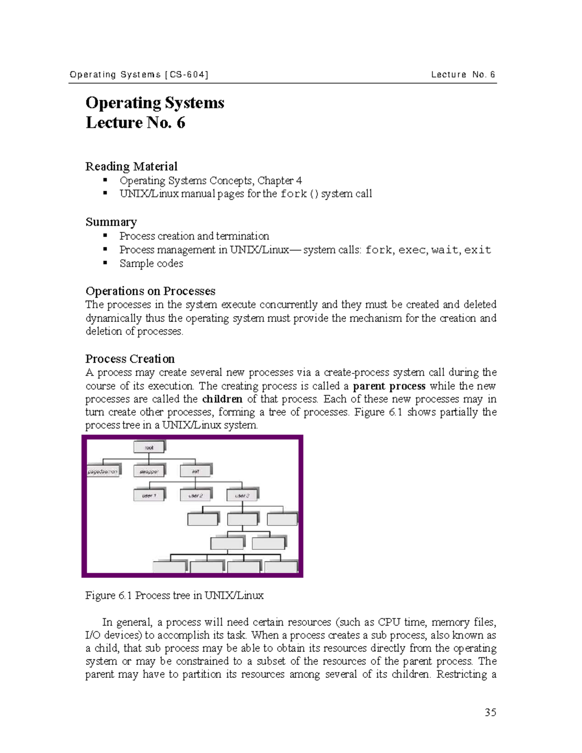Operating Systems (OS) Lecture 6: Process Creation & Management - Studocu