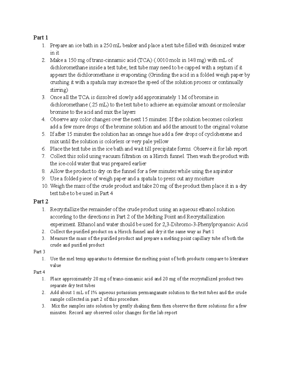 Lab 6 Procedure - OCHEM Prelab: Synthesis & Analysis of TCA - Studocu