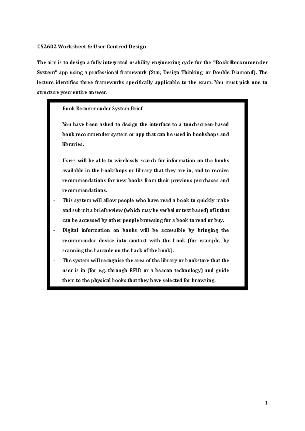 CS2602 Worksheet 6: Usability Engineering for Book Recommender App ...