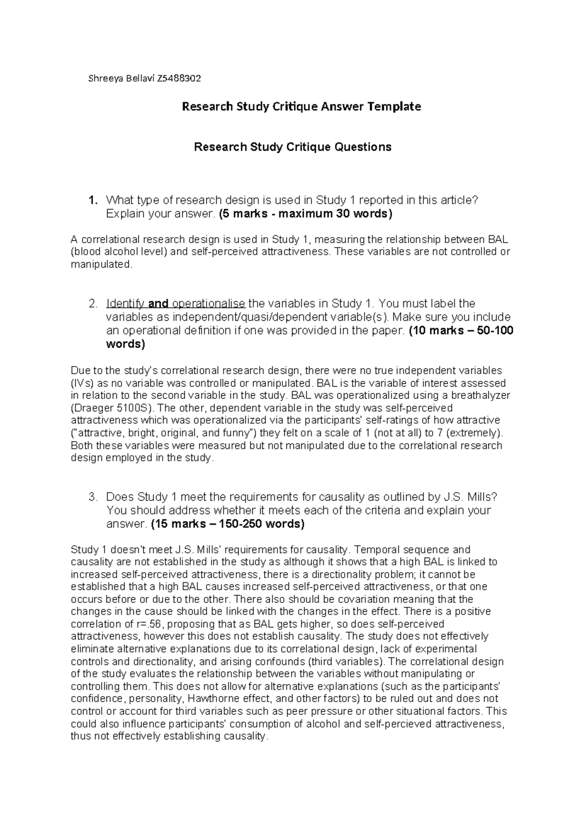 Asessment 1 Article Critique Answer Template - Shreeya Bellavi Z ...