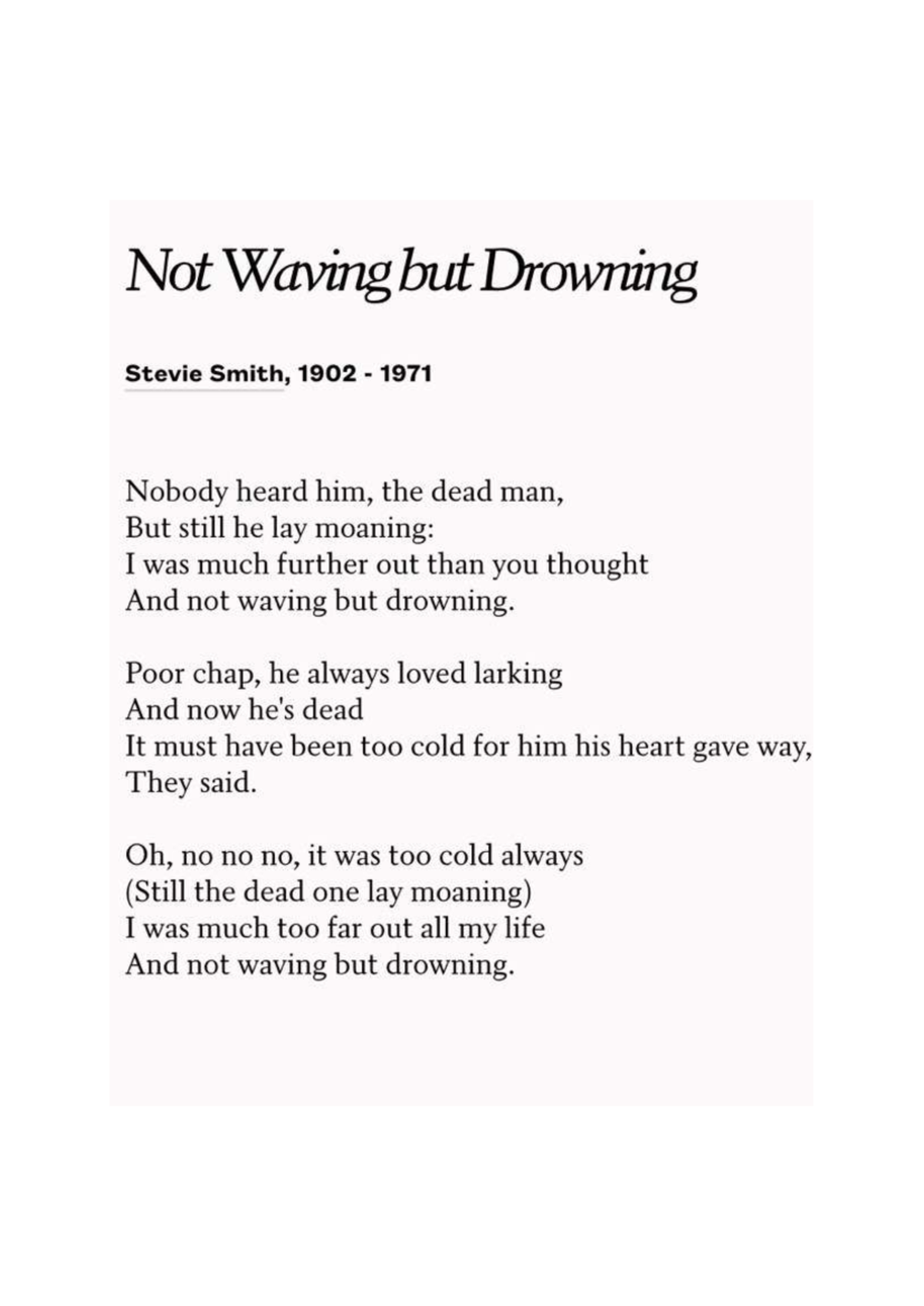 Not Waving but Drowning: Analysis of Stevie Smith's Poem - Studeersnel