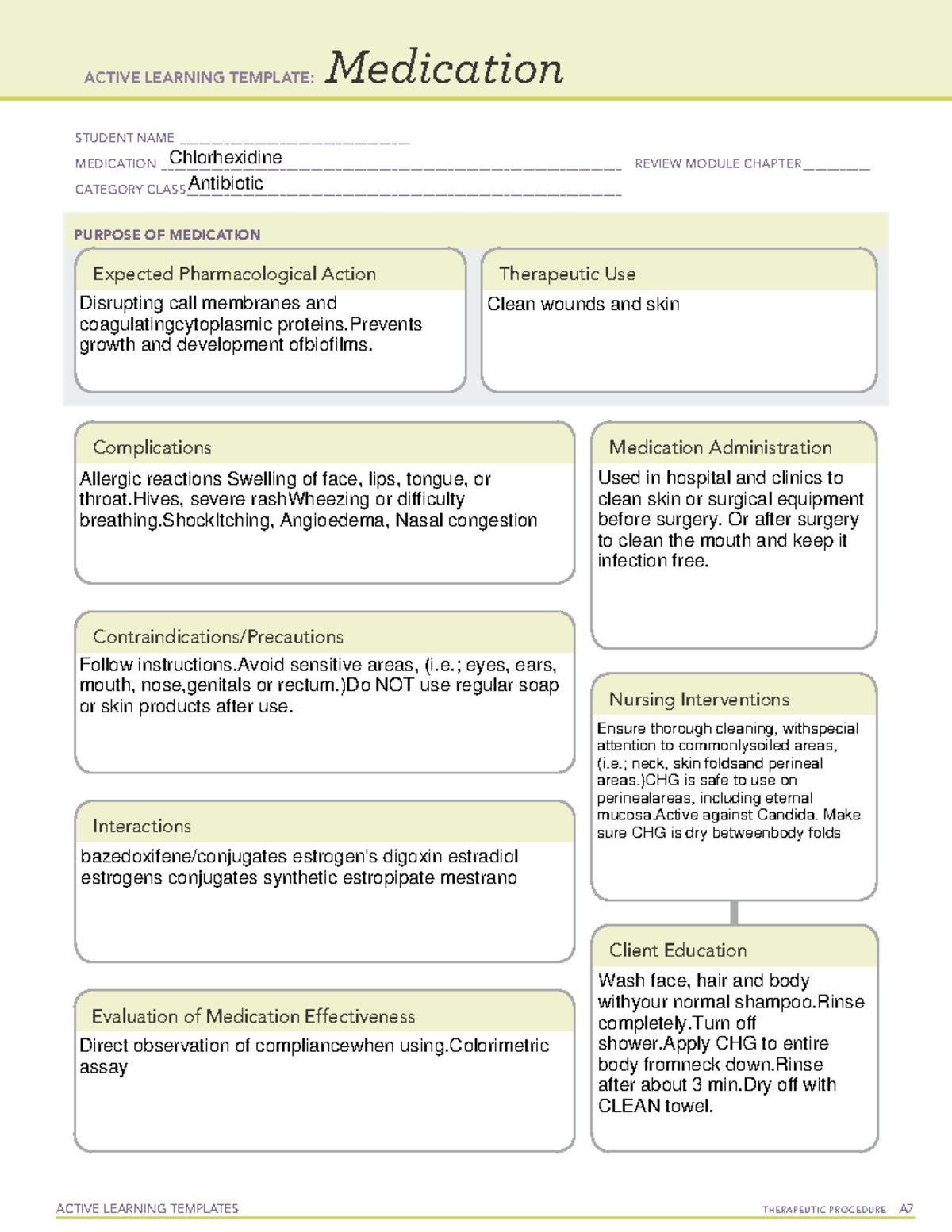 ACTIVE LEARNING TEMPLATE: Chlorhexidine Medication Review - Studocu