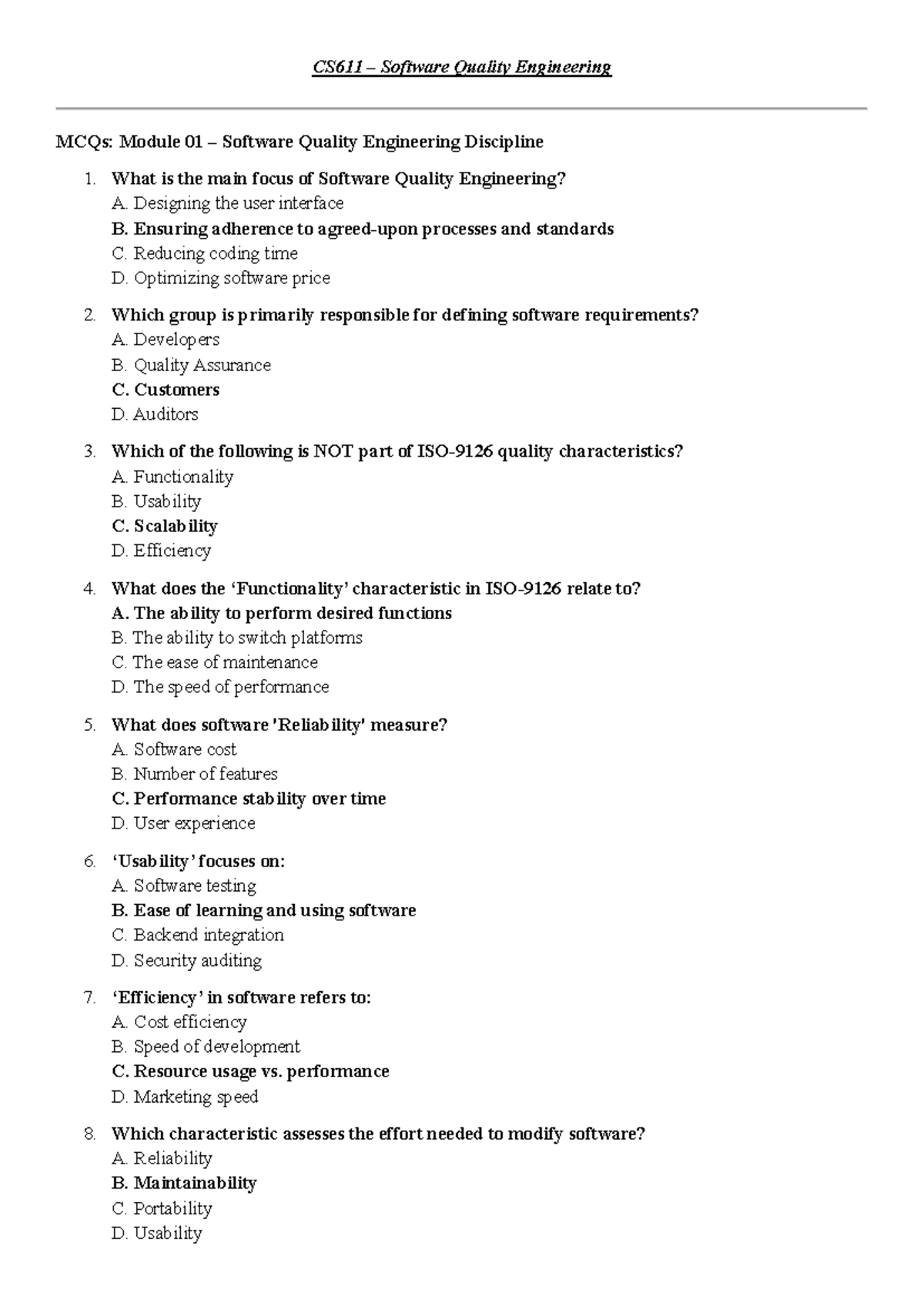 CS611 - Mid Term MCQs: Software Quality Engineering Practice Topics ...
