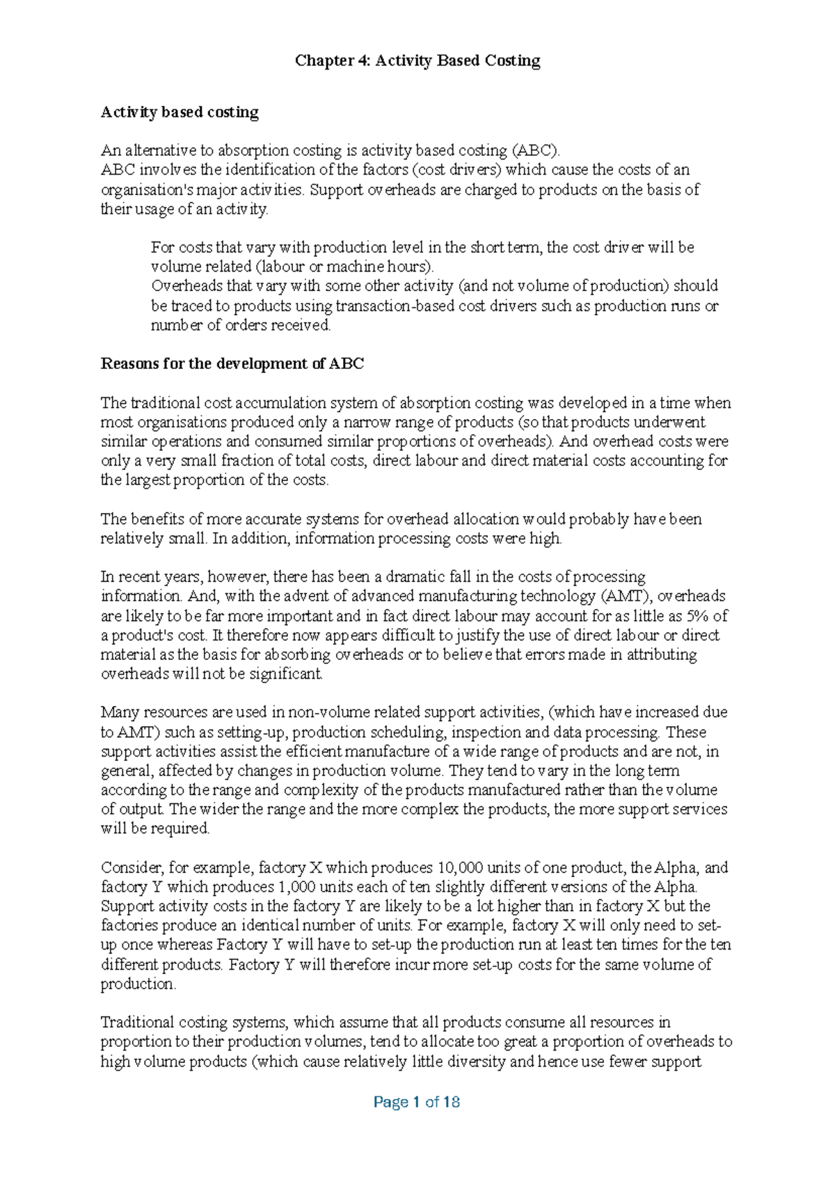 Chapter 4: Activity Based Costing (ABC) Overview and Analysis - Studocu