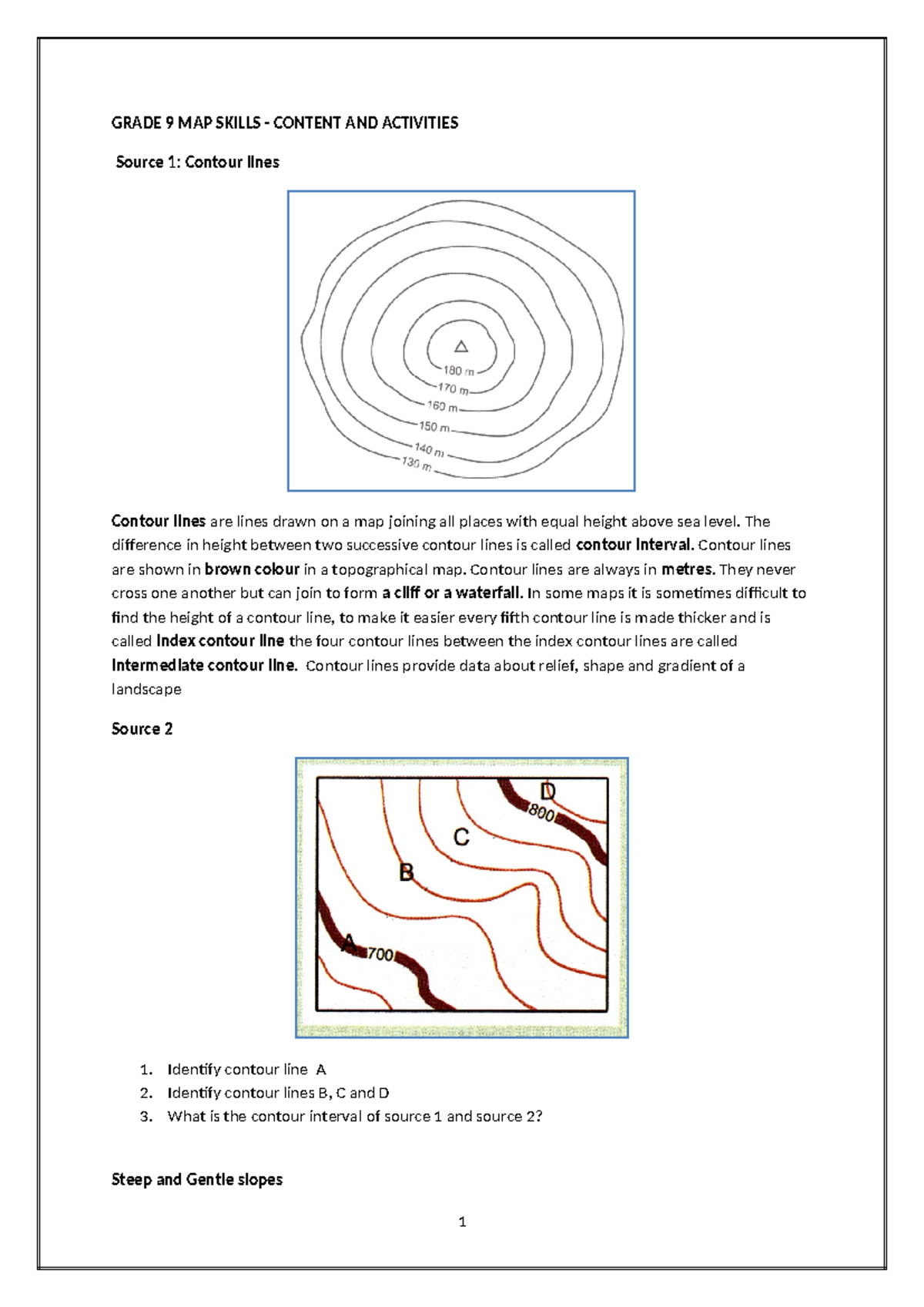 Grade 9 Map Skills: Understanding Contour Lines and Slopes - Studocu