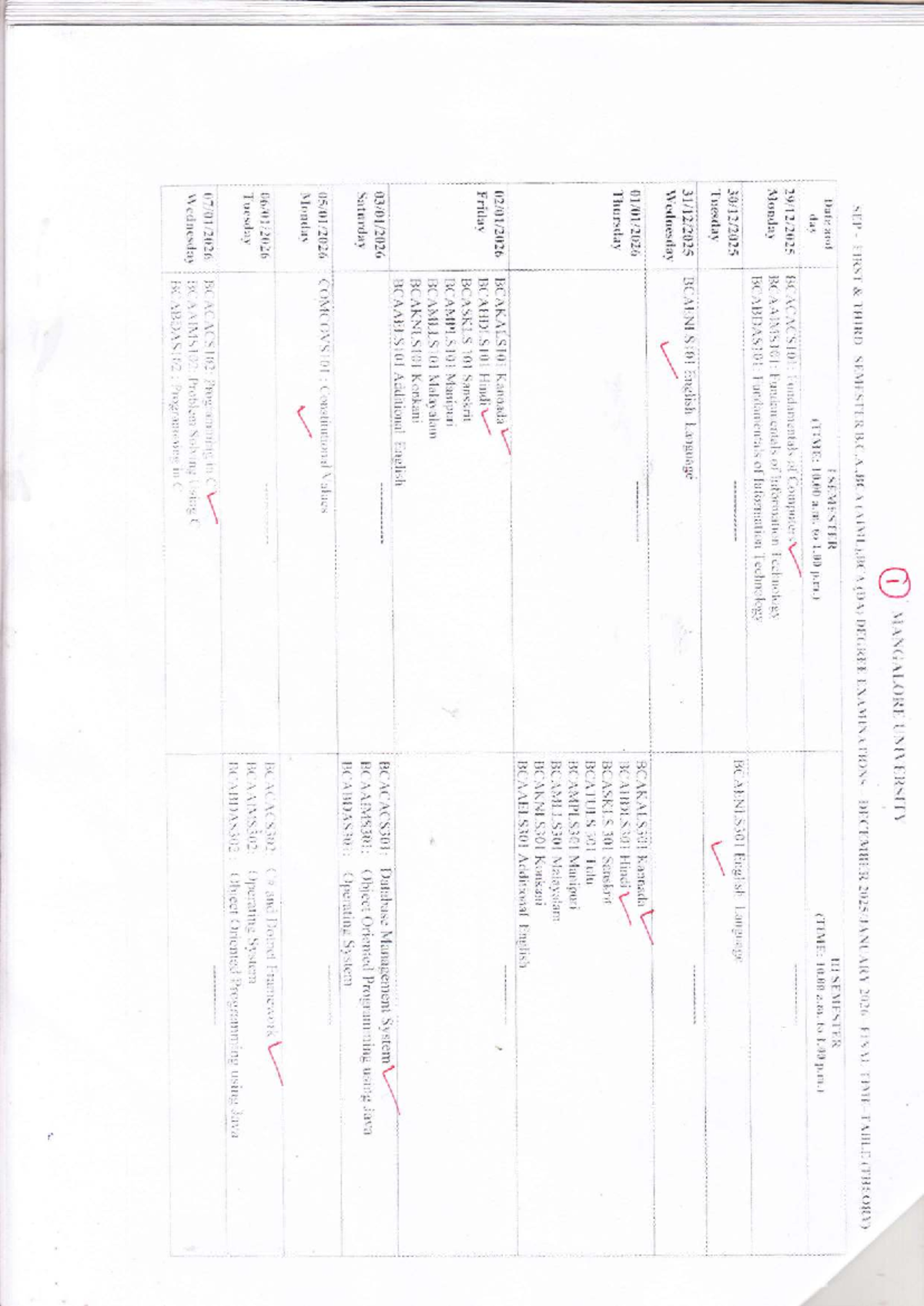 BCA SEP I & III SEM Final Time Table DEC.JAN 2025-26 - Studocu