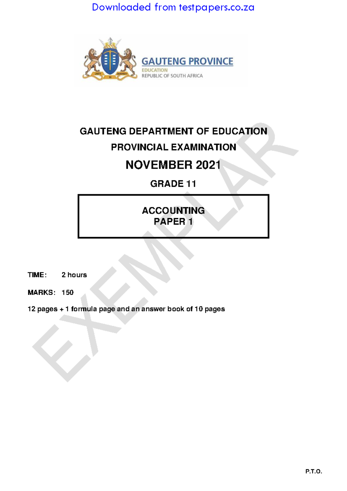 Gr11 Acc. P1 (ENG) NOV 2021 Exam Question Paper & Instructions - Studocu