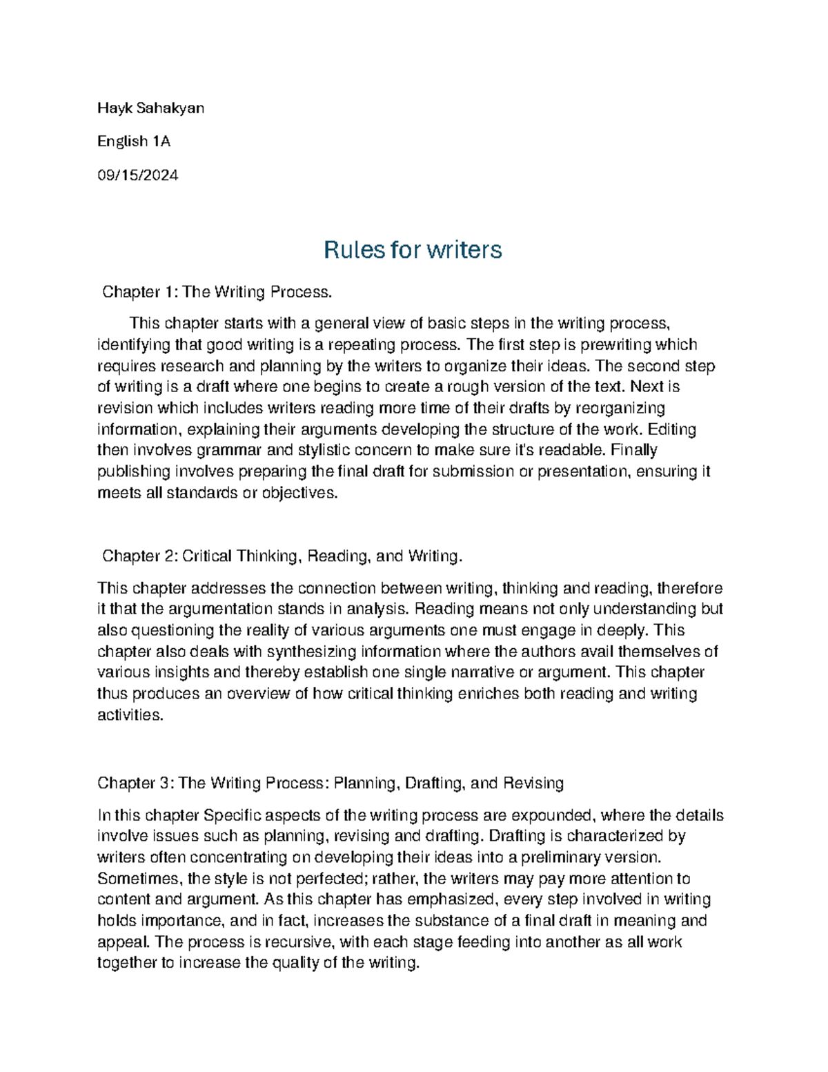 ENG 1A Lecture Notes: The Writing Process & Critical Thinking - Studocu