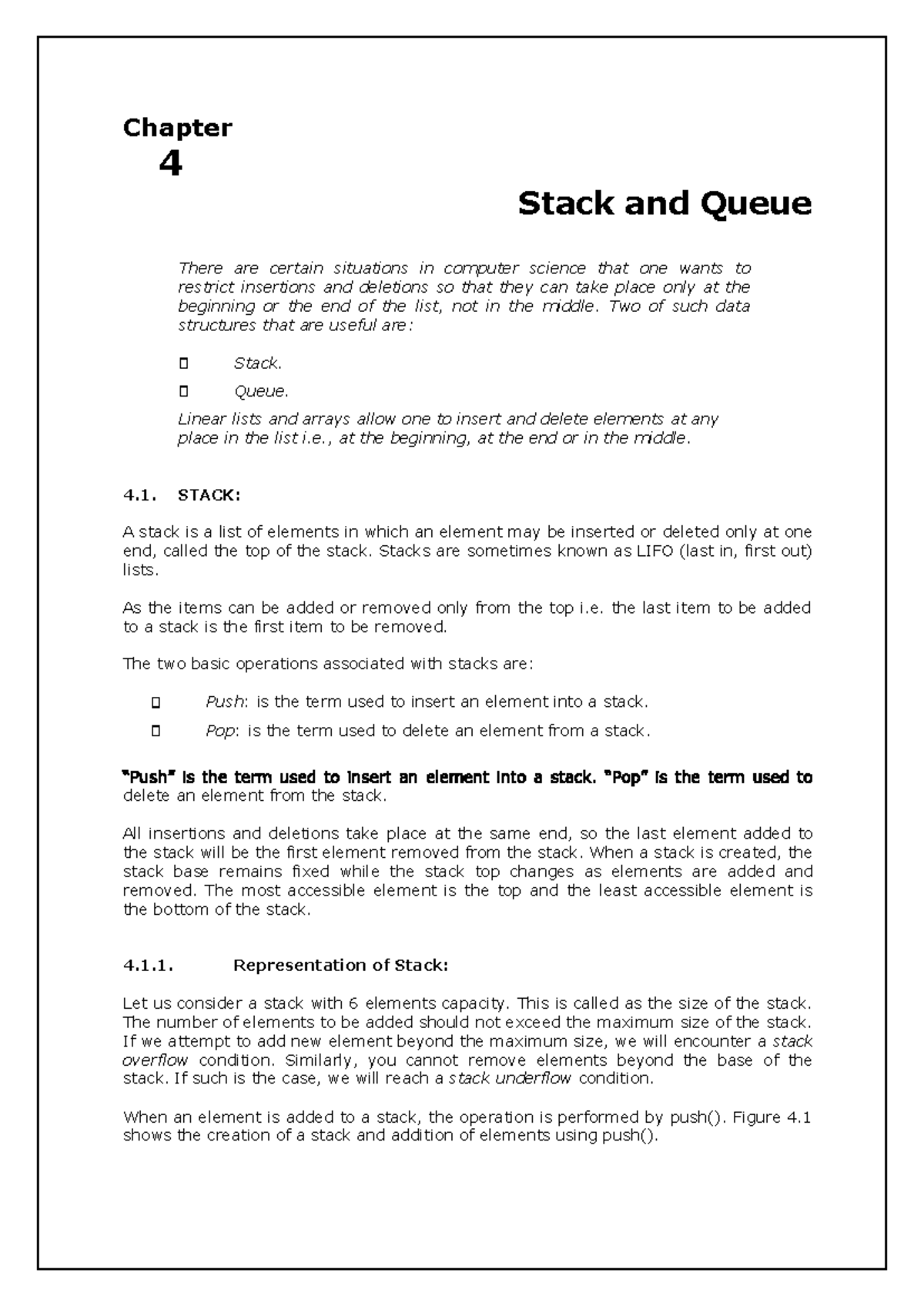 Chapter 4: Stack and Queue Concepts in CS - Studocu