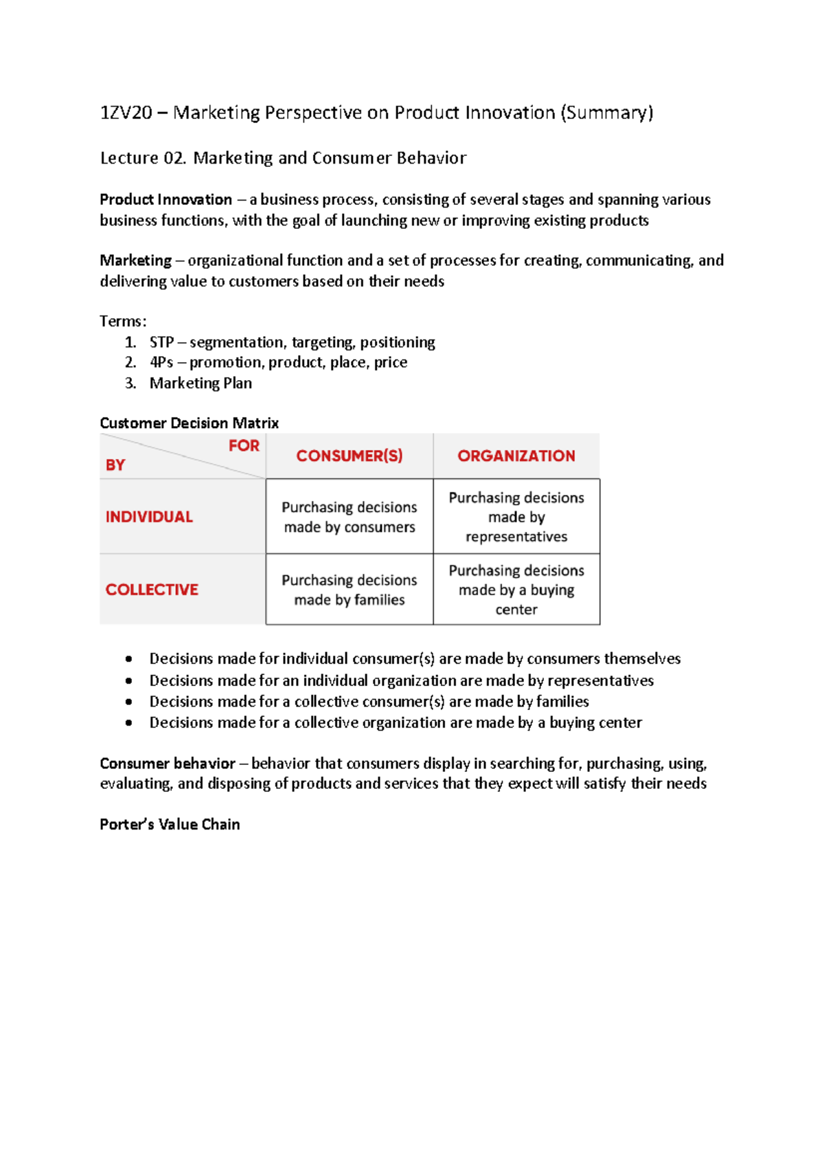 1ZV20 Lecture Summary: Marketing Perspectives on Product Innovation ...