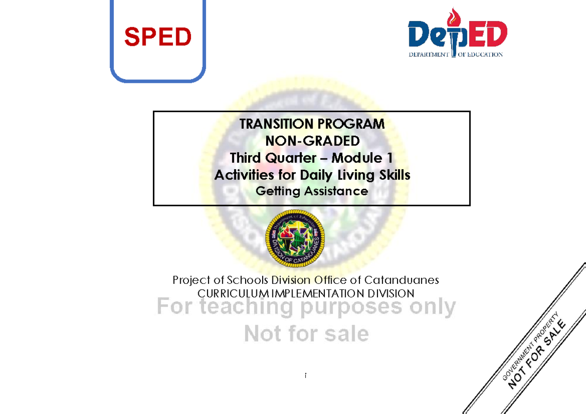 SPED Transition Program Q3 M1 W1: Daily Living Skills & Assistance ...