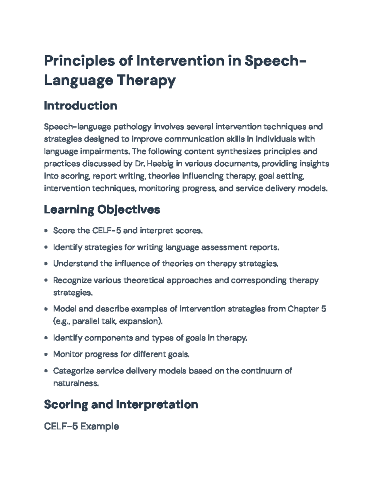 Principles of Intervention in Speech-Language Therapy (SLP 101) - Studocu