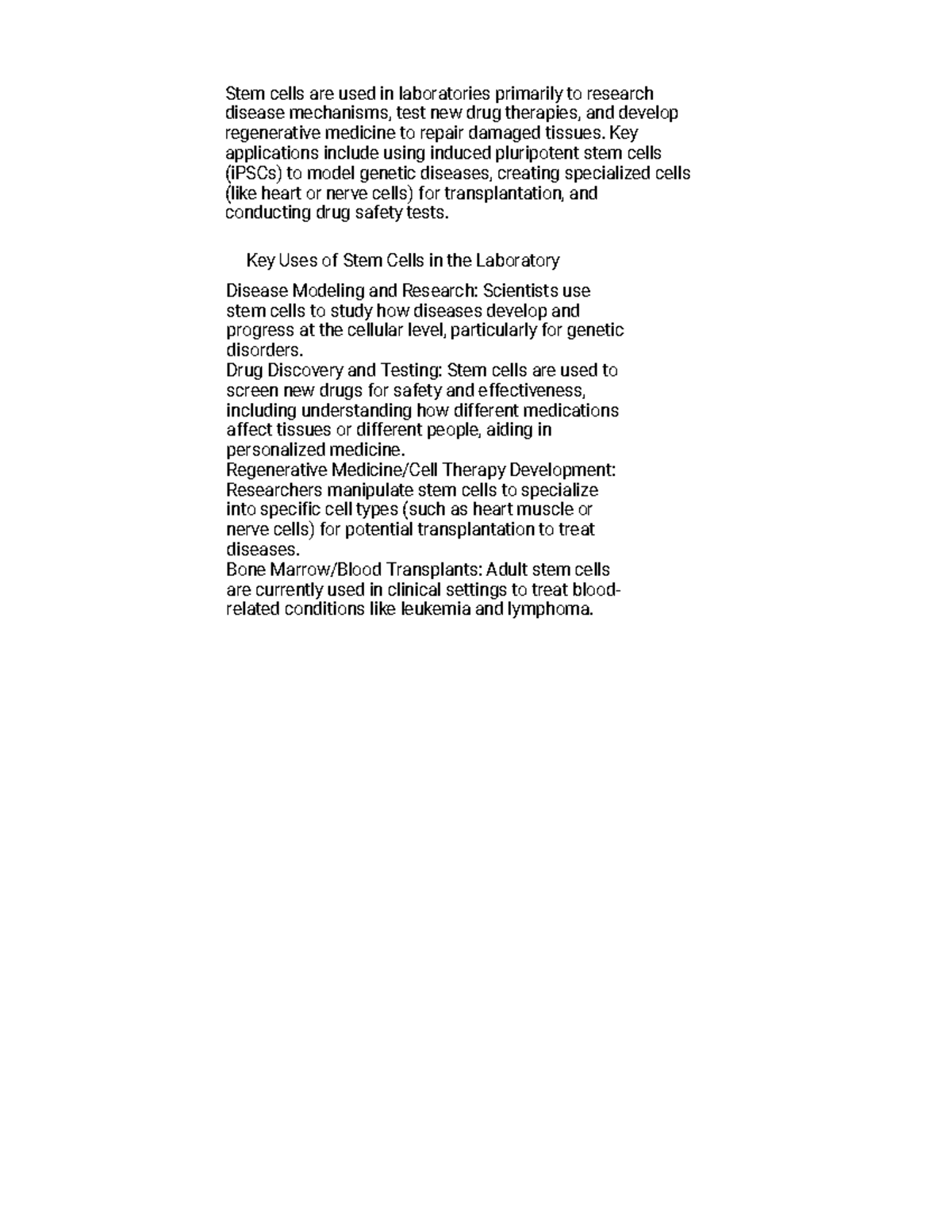 Stem Cell Applications in Research and Regenerative Medicine - Bio 101 ...