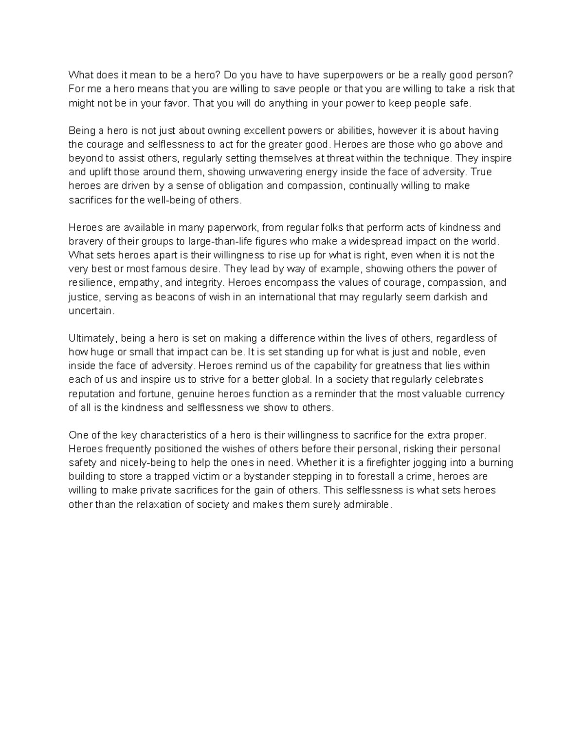 ENG 101 Hero Essay: Defining True Heroism and Its Impact - Studocu