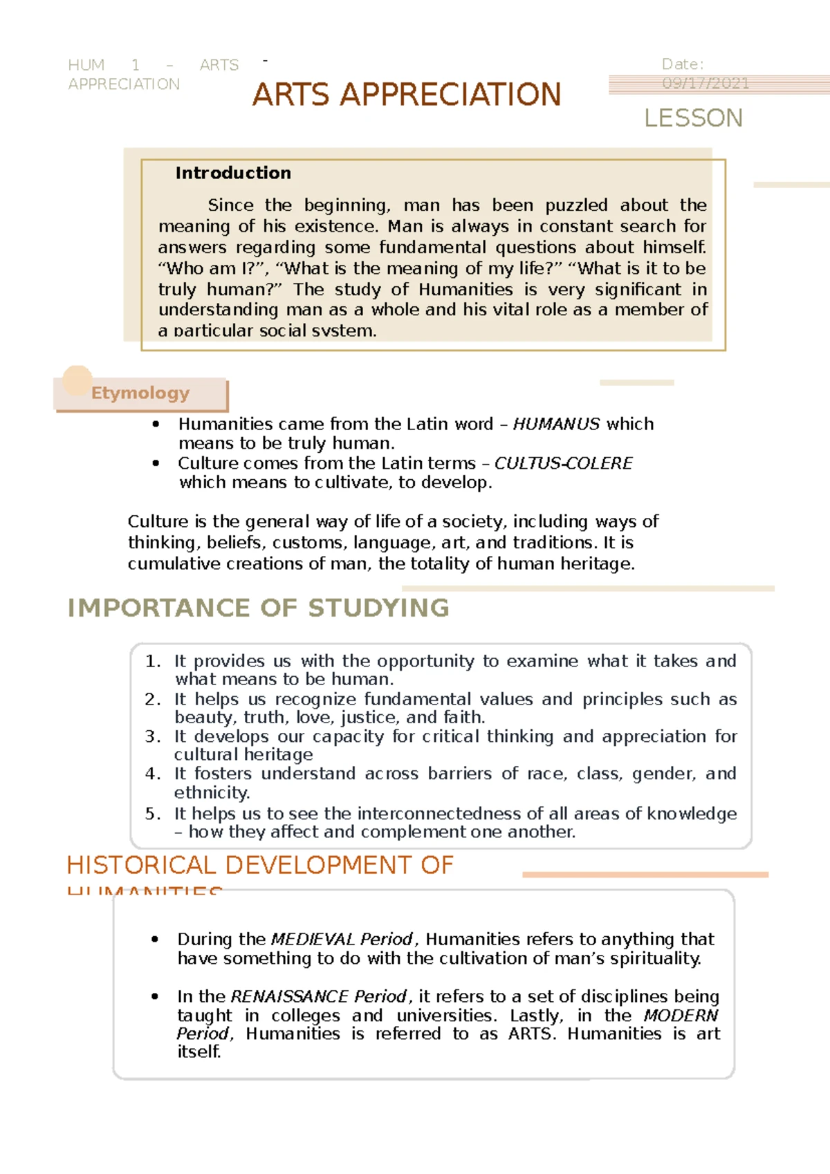 HUM 1 - Arts Appreciation Act 1 - Arts Appreciation What is/are your ...