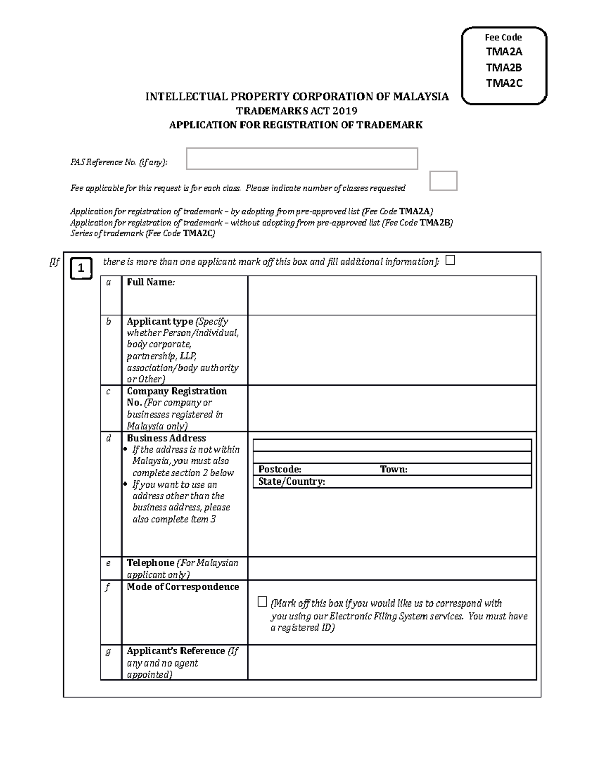 TMA2 Trademark Registration Application Form Guide - Studocu