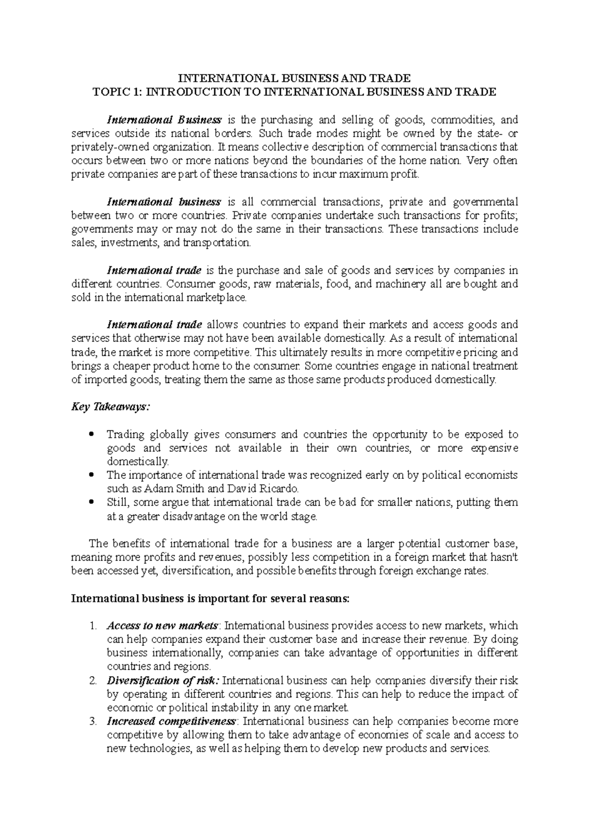 Module-1-IBT - Valuable information - INTERNATIONAL BUSINESS AND TRADE ...