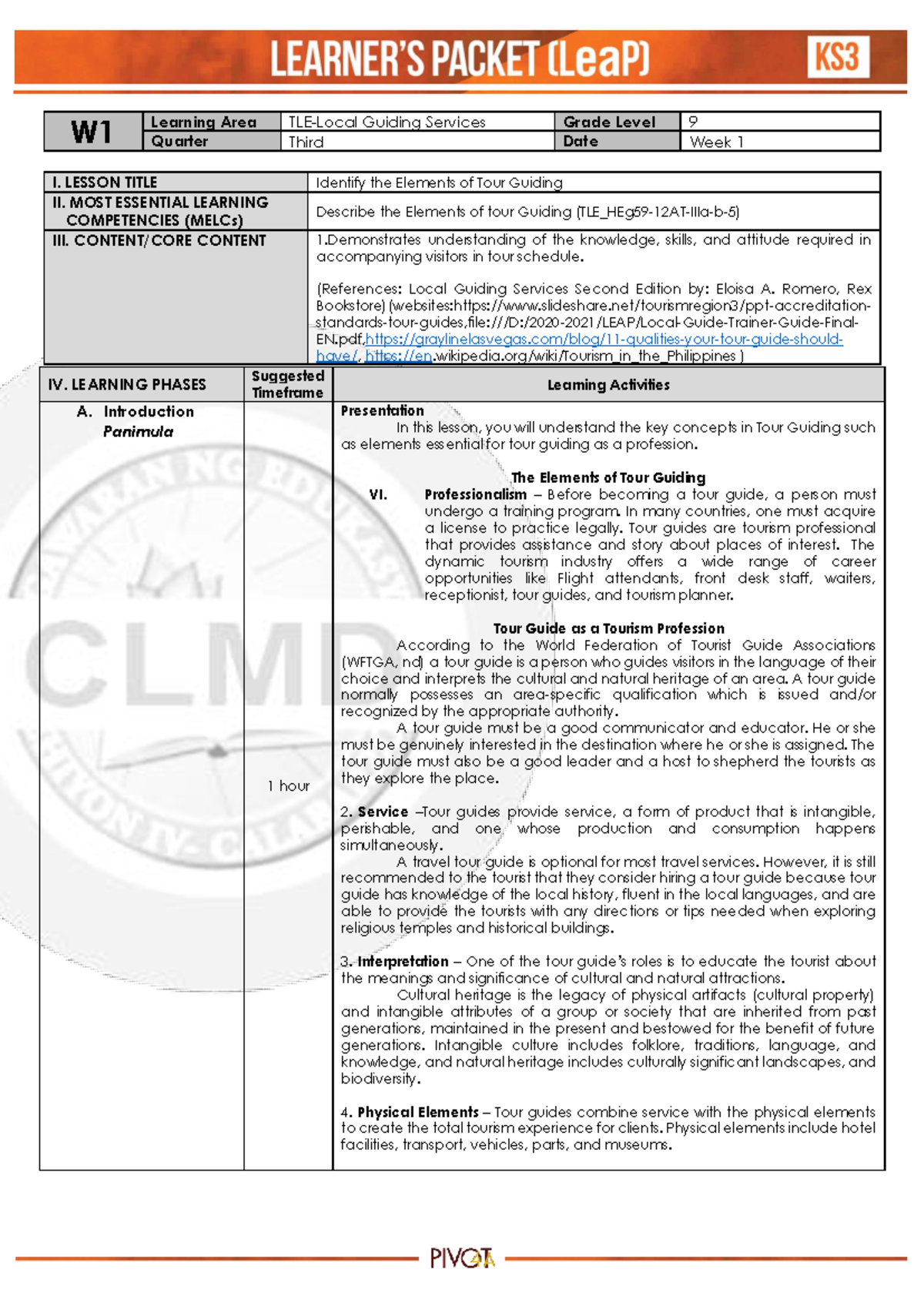 TLE9-HE-Local-Guiding-Services-Q3-W1-Lesson-Elements of Tour Guiding ...