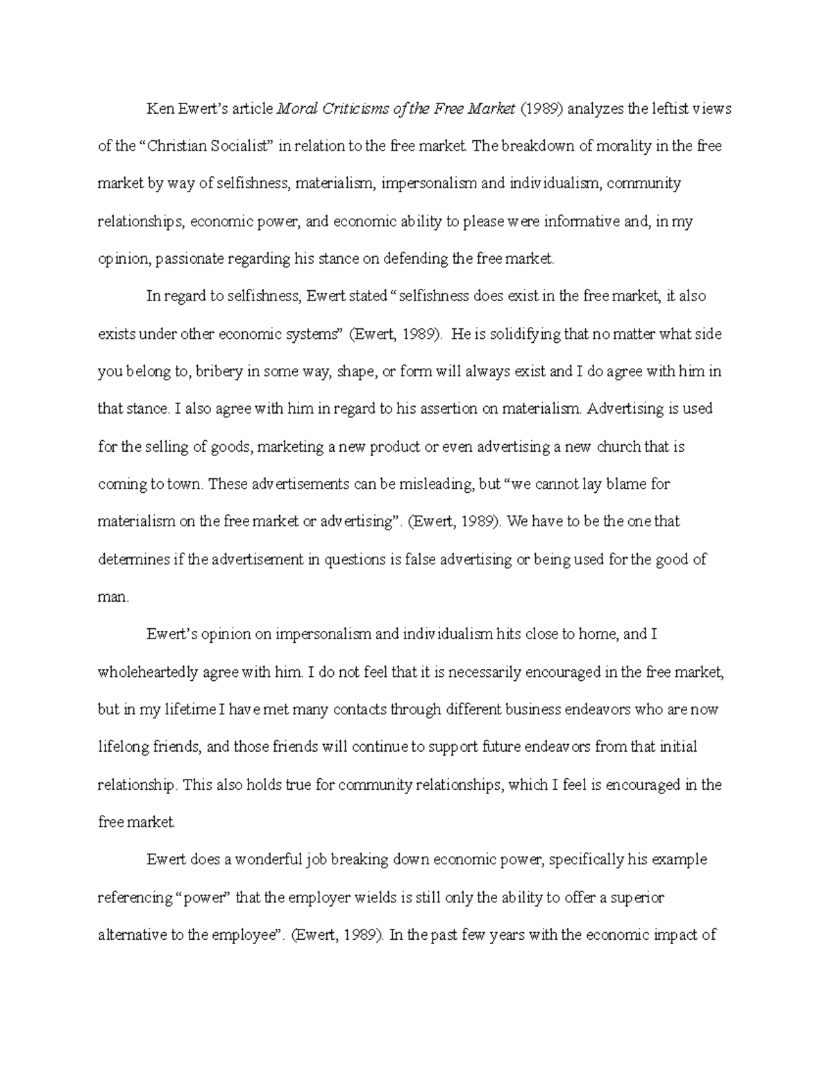 Moral Criticisms Dis - Ken Ewert’s article Moral Criticisms of the Free ...