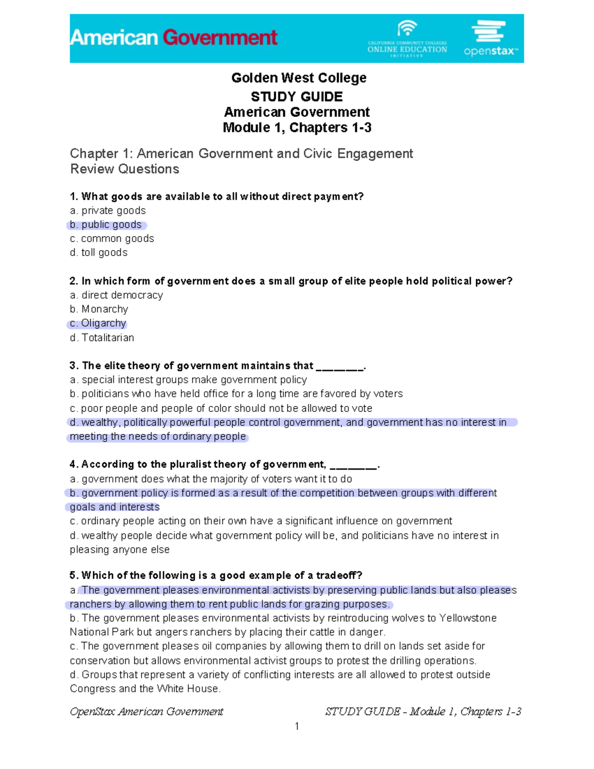 American Government Ch. 1-3 Study Guide - OpenStax American Government ...