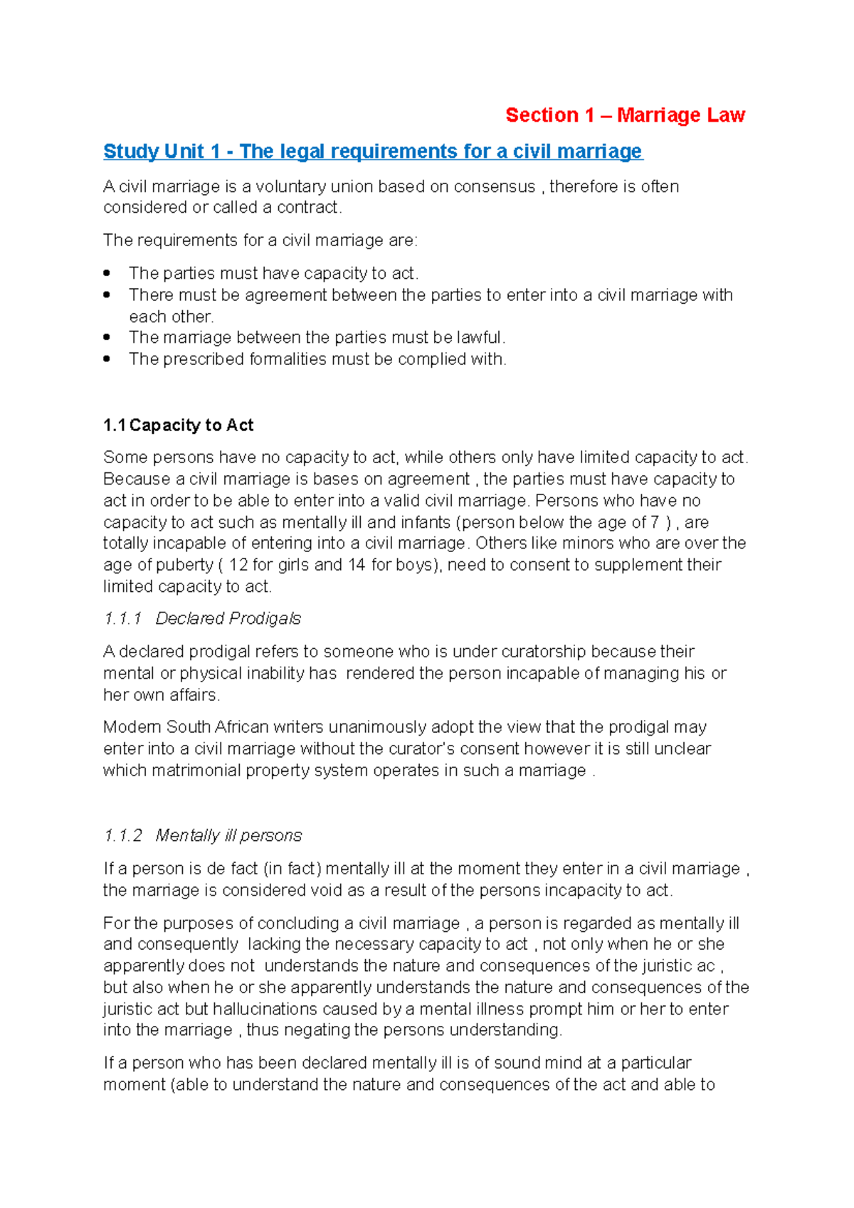Marriage Law Study Notes (Civil Law: Legal Requirements) - Studocu