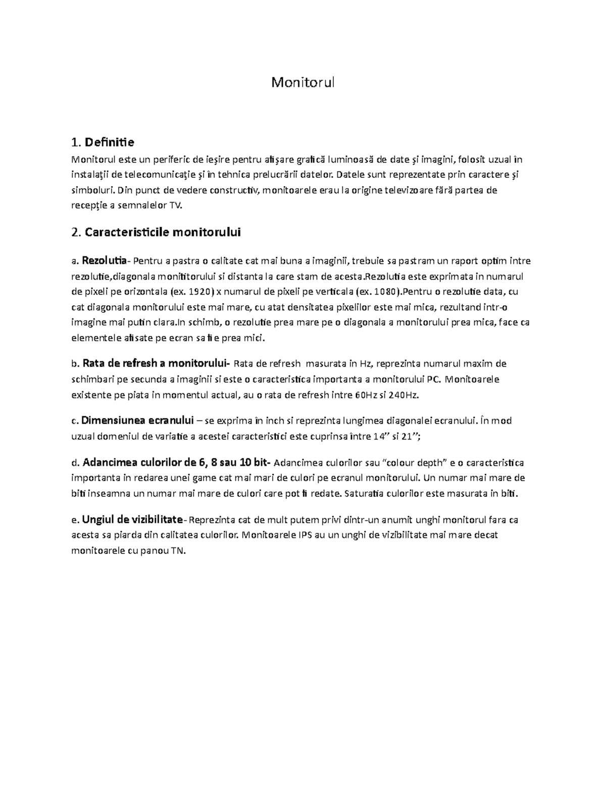 Monitorul - Eseu despre caracteristicile și specificațiile monitorului ...