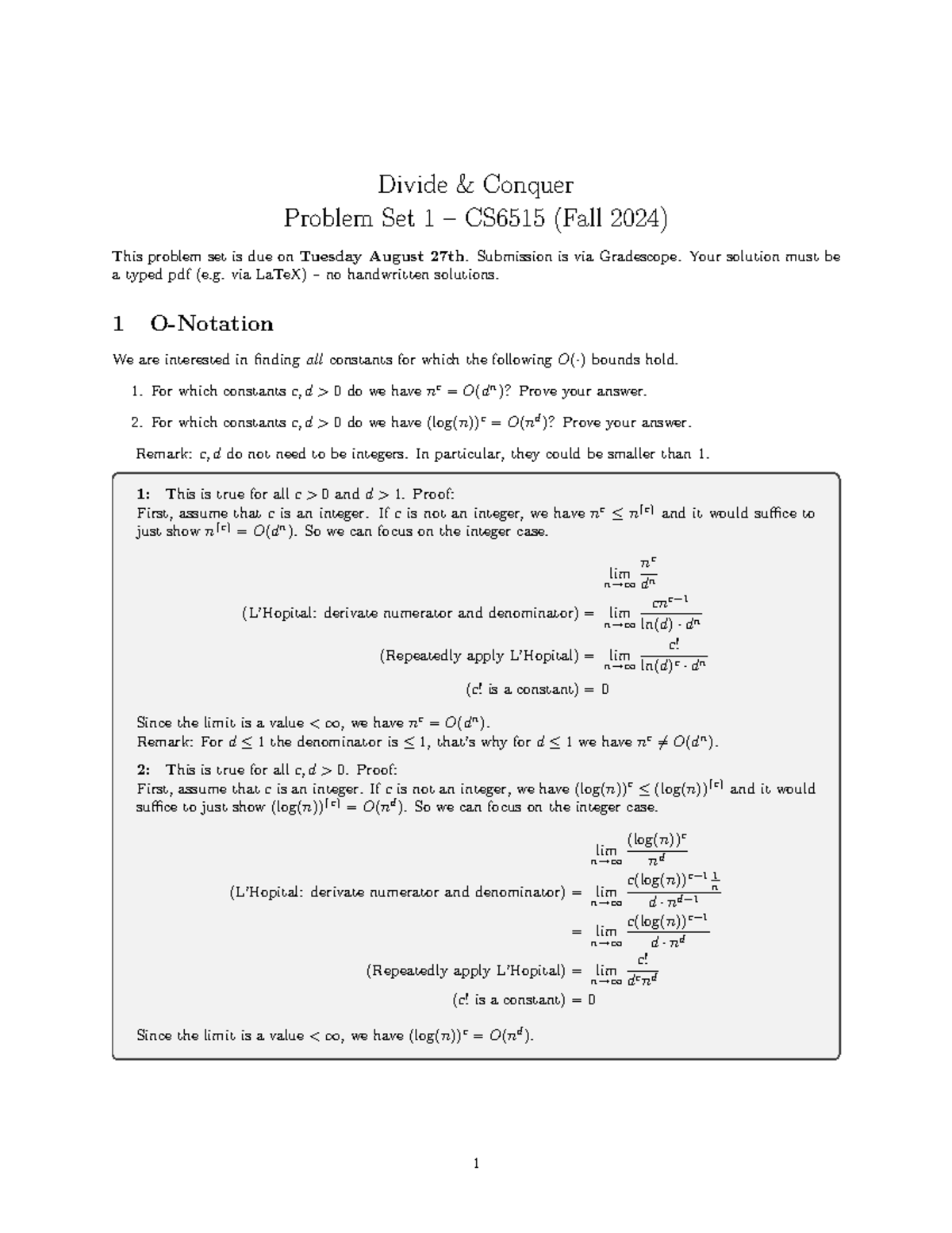 6515Problemsets-1-solution - Divide & Conquer Problem Set 1 – CS6515 (Fall 2024) This problem ...